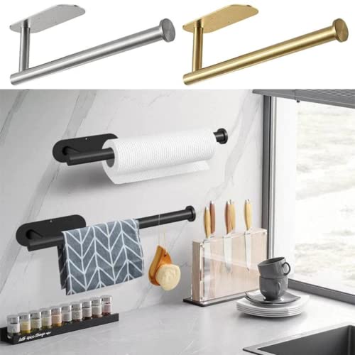 Adhesive Paper Towel Holder-Under Cabinet Paper Towels Rolls-Self-Adhesive or Drilling Wall Mounted Paper Towels Rolls Holder. Self-Adhesive HolderāInstalling with Adhesive or Screws (Gold)