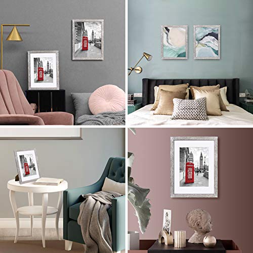 9x12 White Picture Frames Solid Wood Rustic White Display Pictures 6x8 or 5x7 with Mat or 9x12 without Mat - Farmhouse Distressed Photo Frame for Art with 2 Mats Wall Mounting,Table Top - Set of 1