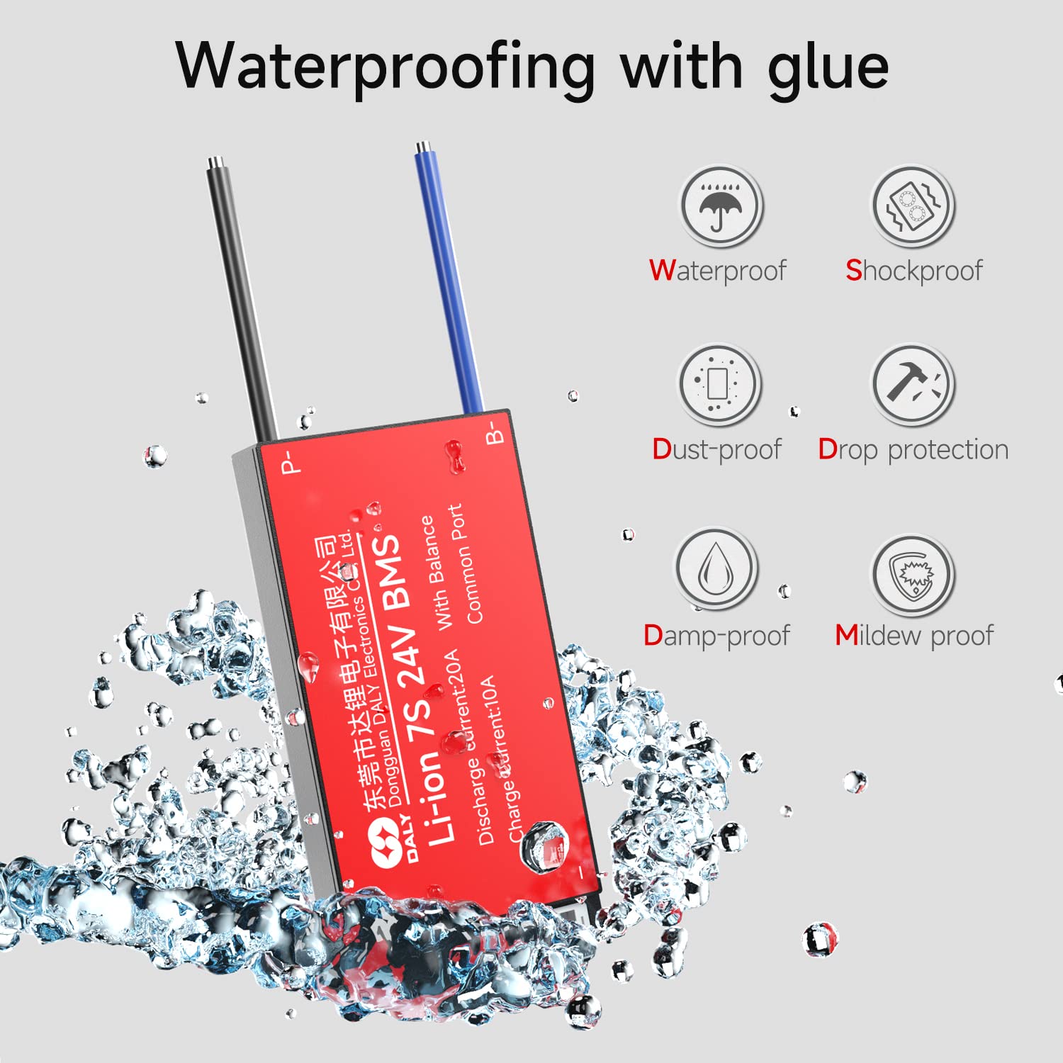 DALY 24V BMS li-ion 7S 20A with Balance Wire and Temperature Sensor for Rated 3.7V Lithium Battery Power Bank Short Circuit Protection(Standard BMS,20A)