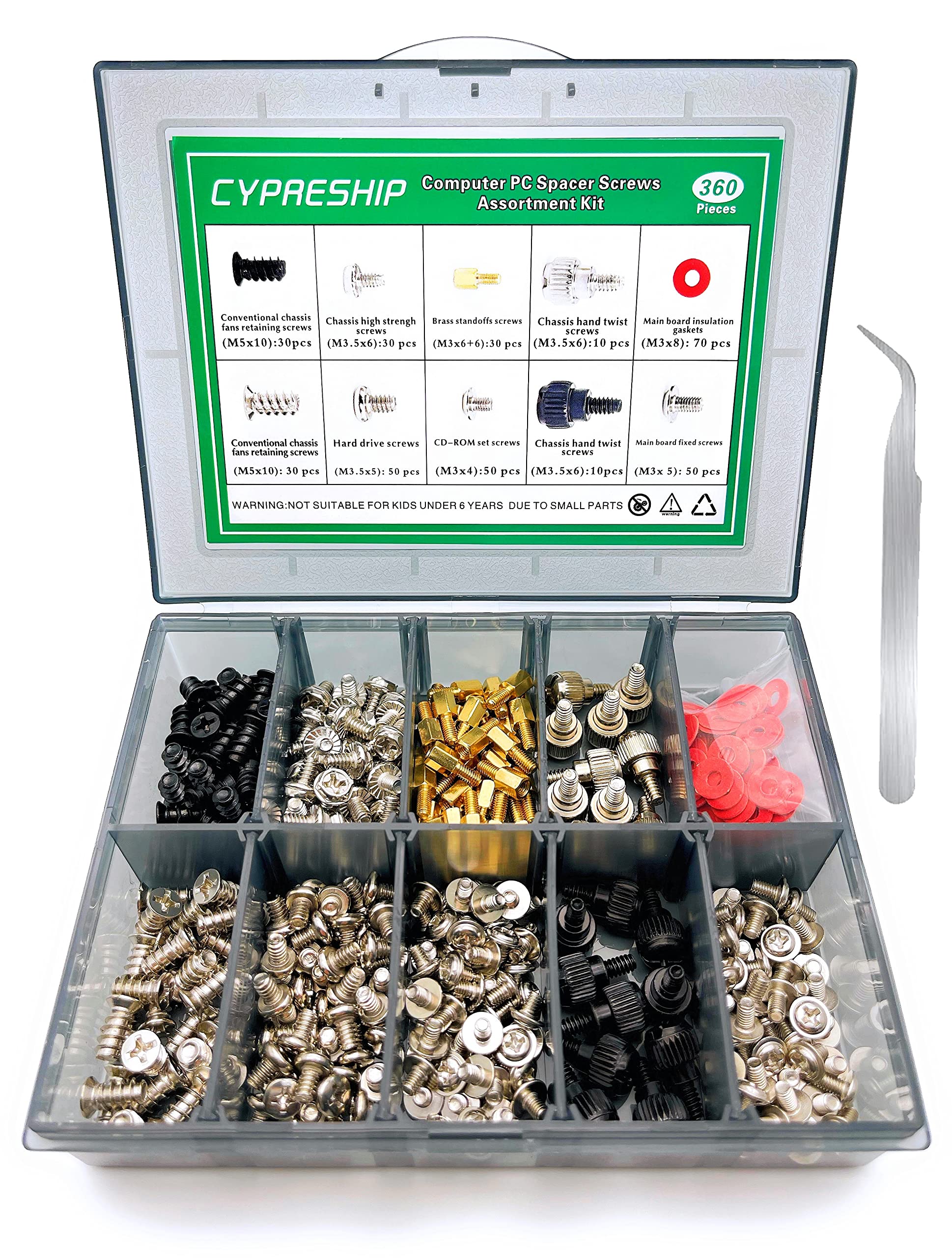 360 Pieces Computer Standoffs Screws Assortment Kit for Hard Drive Computer Case Motherboard Fan Power Graphics
