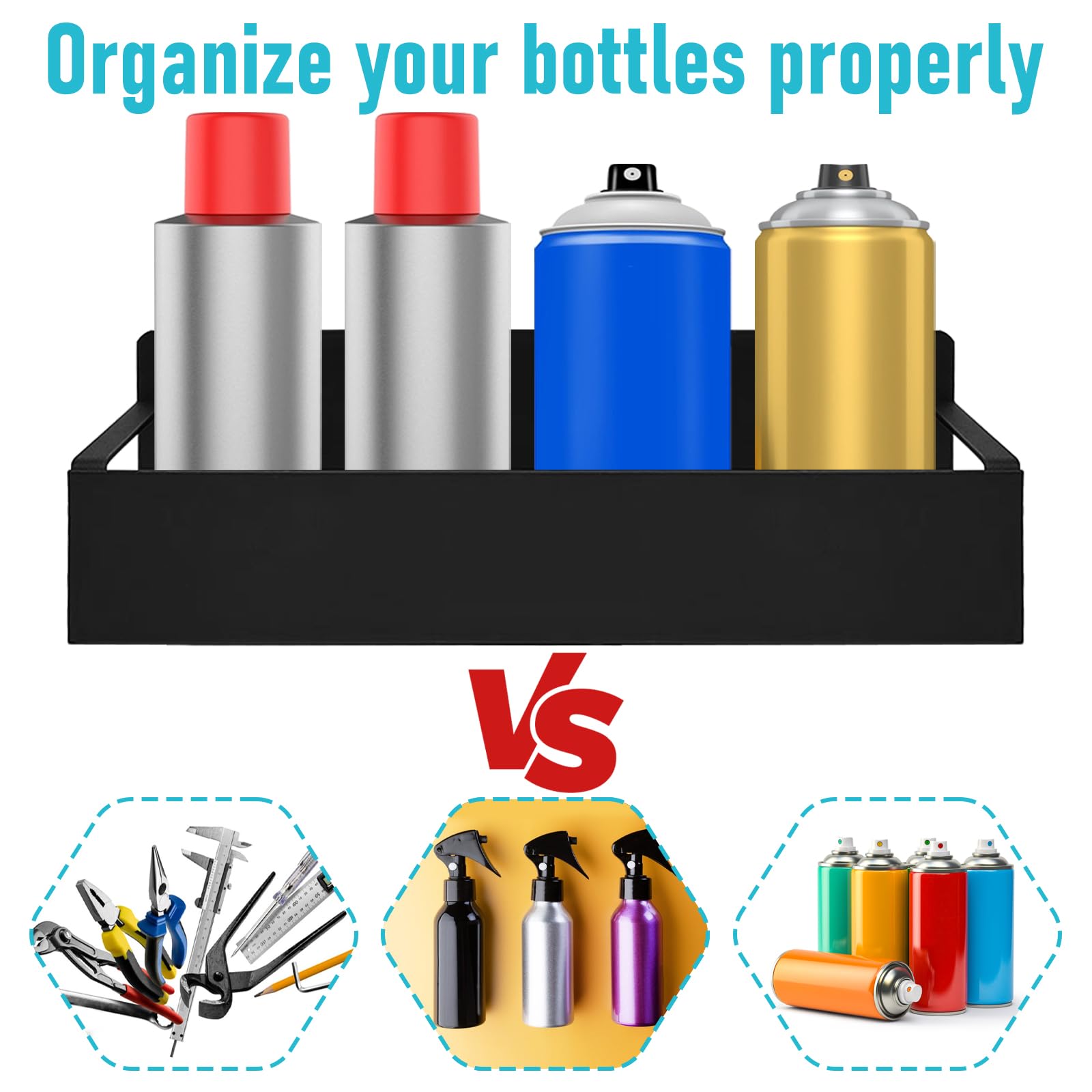 4 Pcs Magnetic Aerosol Spray Can Holder, Magnet Toolbox Bottle Holder, Wall Mounted Spray Bottle Rack, Mechanic Paint Bottle Can Organizer, Tool Box Storage Rack for Garage Home Workspace(Black)