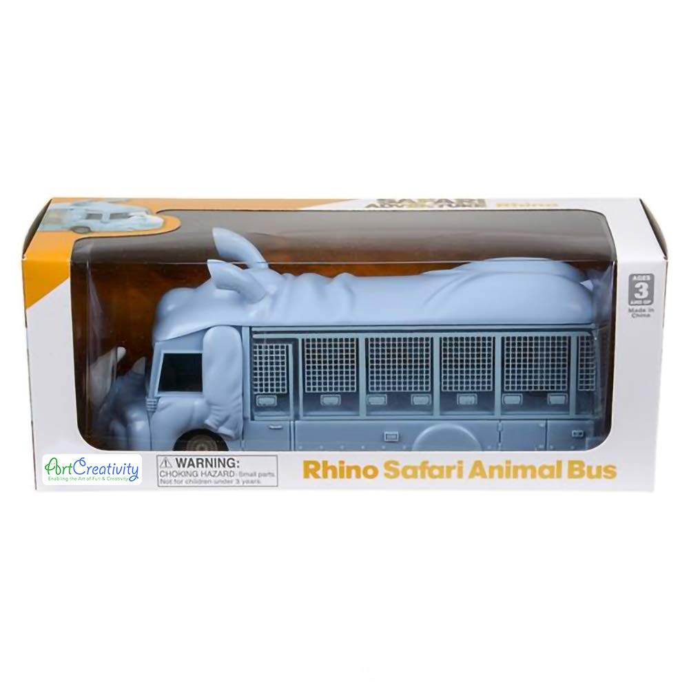 ArtCreativity Pull Back Rhino Safari Animal Bus for Kids, 7 Inch Rhino Design Bus with Pullback Mechanism, Durable Plastic Material, Safari Party Decorations, Best Birthday Gift for Boys & Girls