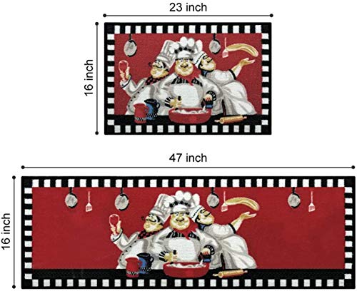 EGOBUY Chef Kitchen Rugs and Mats Washable Non Skid Absorbent Microfiber Kitchen Mats for Floor Anti-Fatigue Kitchen Mat Set of 2 Chef Kitchen Decoration Stain Resistant 15.7''x23.6'' + 15.7''x47.2'