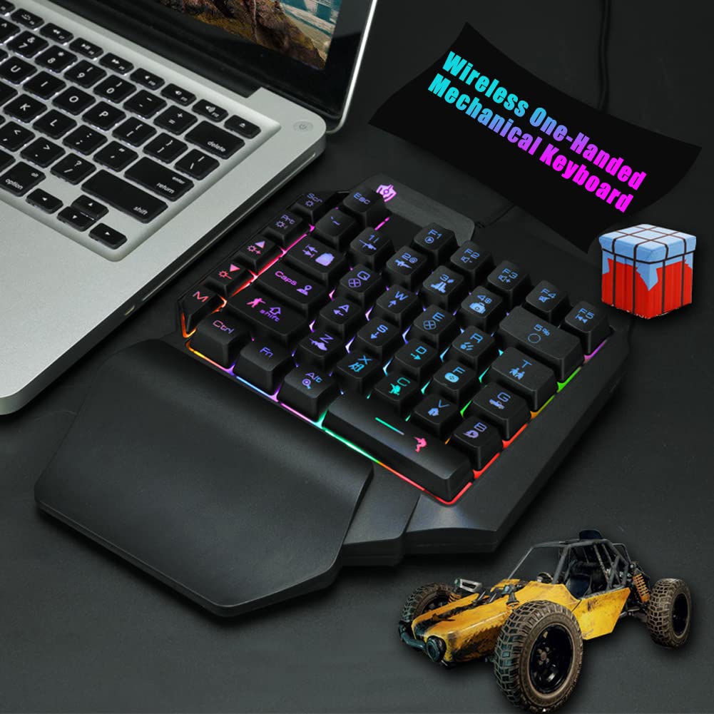 Archuu Wireless One-Handed Mechanical Keyboard,35 Keys RGB Gaming Keypad,Colorful Backlit USB Wired Gaming Keyboard,Single Hand RGB Mechanical Gaming Keyboard,Multicolor