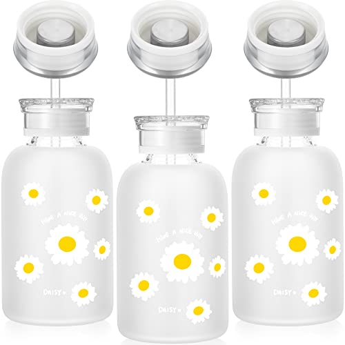 3 Pcs 480ml/16oz Cute Glass Water Bottles Reusable Aesthetic Milk Juice Water Bottles with Scale 6 Lids and 3 Straws Portable Matte Glass Cups Little Daisy Kawaii Frosted Bottles for Women Girls