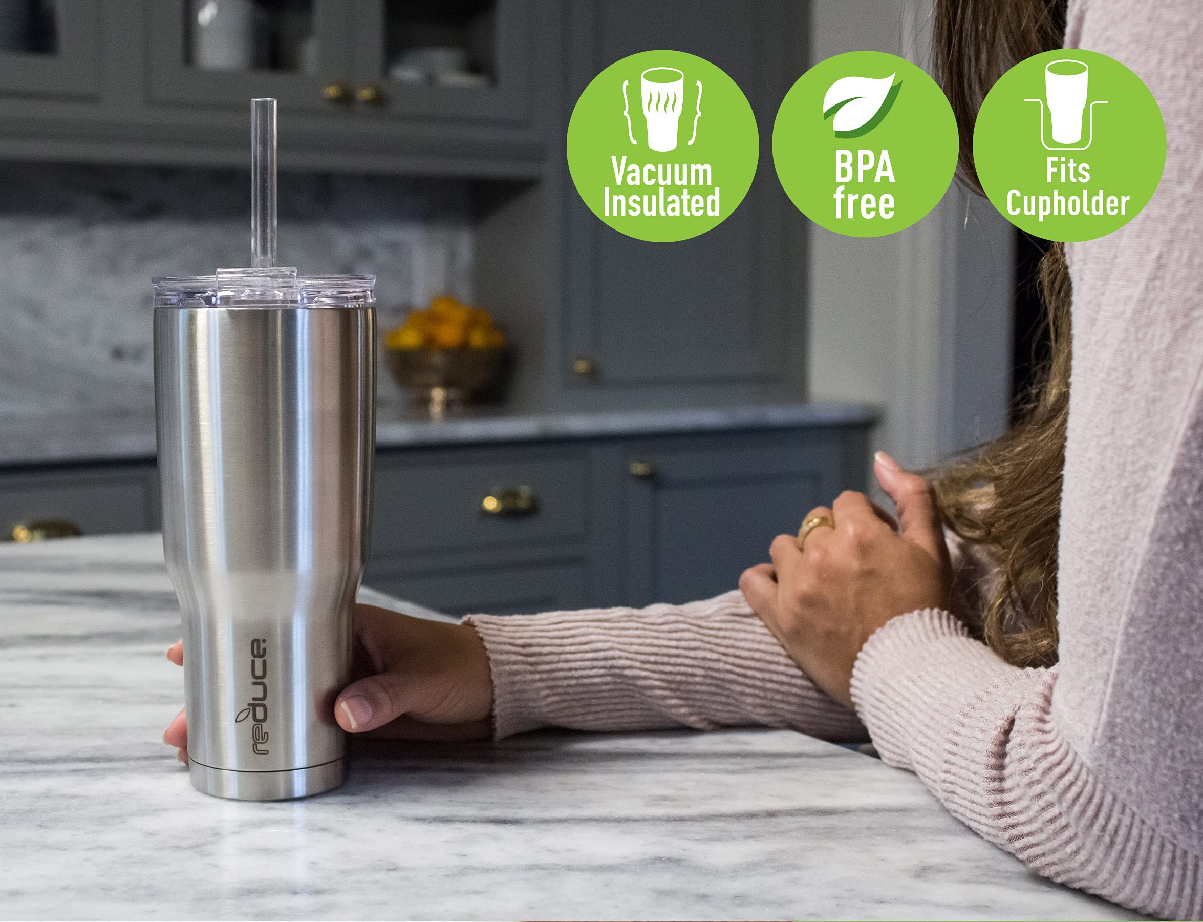 REDUCE 24 oz Tumbler, Stainless Steel - Keeps Drinks Cold up to 24 Hours - Sweat Proof, Dishwasher Safe, BPA Free - Cayenne, Opaque Gloss