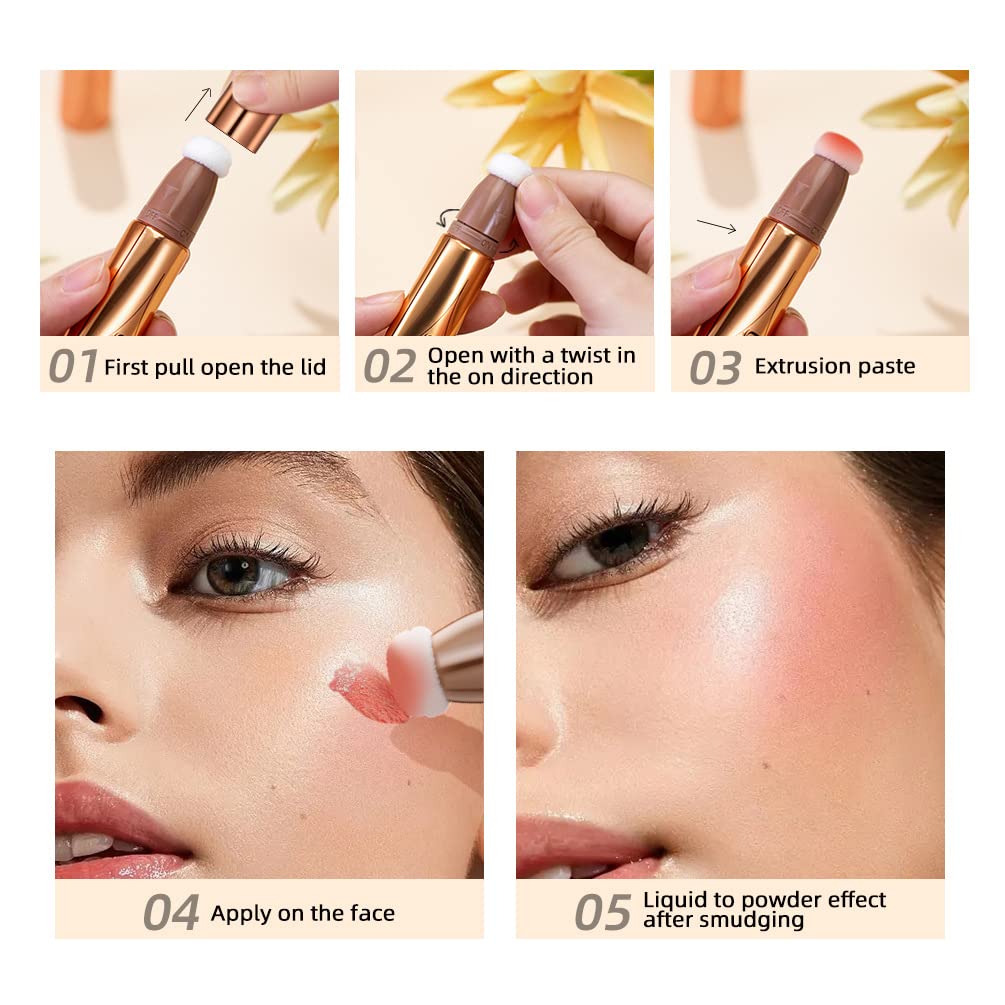 2 Color Contour Blush Beauty Wand, Liquid Face Concealer Pen,With Cushion Applicator Attached Easy to Blend. (01#Contour Grey brown02#Blush Cream Pink)
