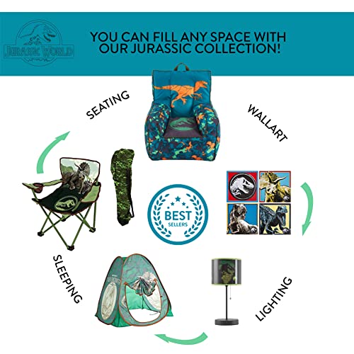 Jurassic World 2 Kids Nylon Bean Bag Chair with Piping & Top Carry Handle, Blue, 18" H x 18" W