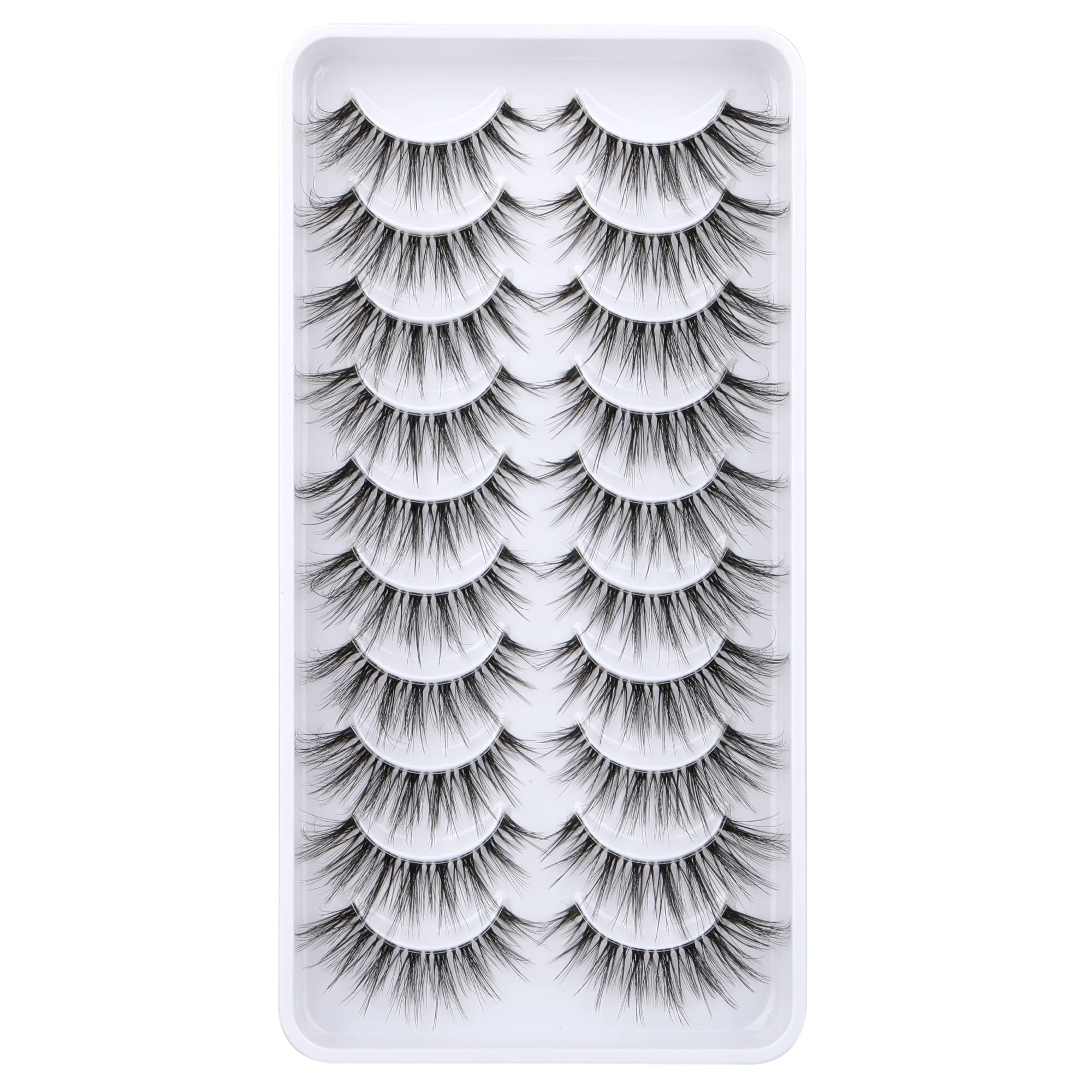 ALICROWN Wispy Eyelashes Natural Look Clear Lash Band Fake Eyelashes Fluffy Cat Eye Lashes Mink 10 Pairs Reusable Handmade Soft Eye Lashes Pack