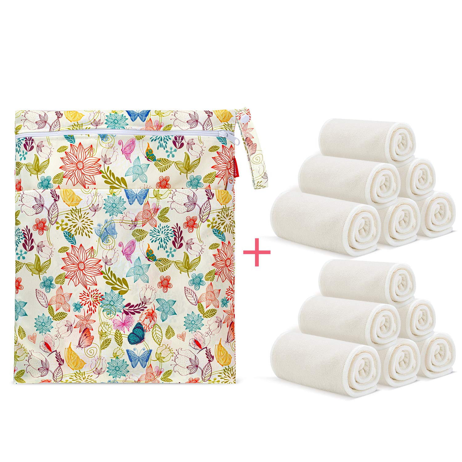 Damero 5-Layer Reusable Diapers Baby Inserts, 12PCS Cloth Diaper Inserts with an Extra Storage Bag
