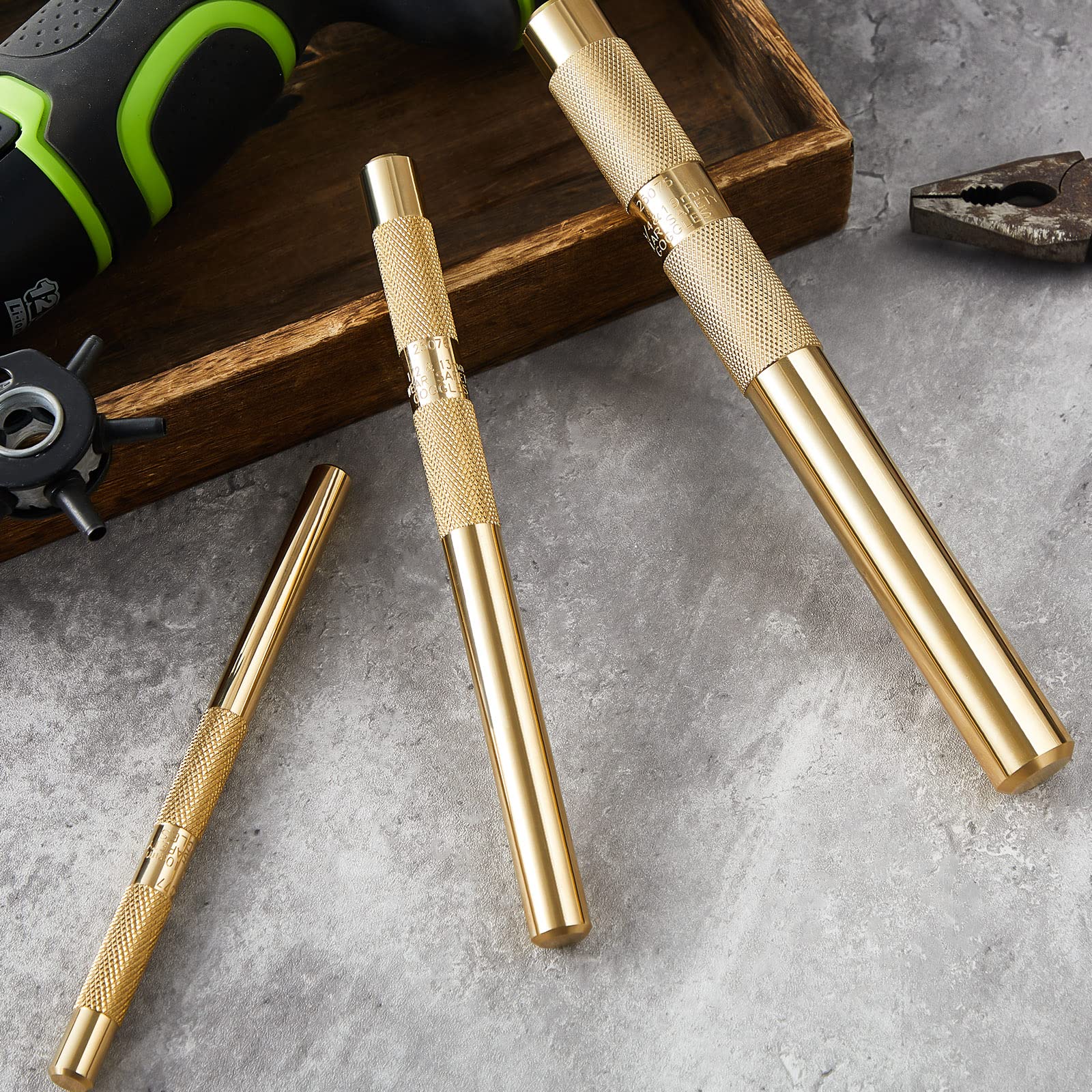 3 Pcs Brass Drift Punch Set, 3/4, 1/2, 3/8 Inch, 25075 25076 25077 Brass Punch Kit