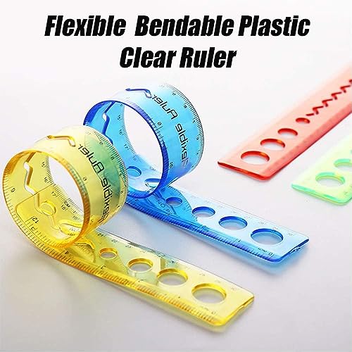 AKOAK Flexible Ruler, 30 CM/12" Flexible Bendable Soft Plastic Clear Ruler, Double Sided Ruler, Safe Children's School Supplies for Schools, Homes and Offices - Pack of 4