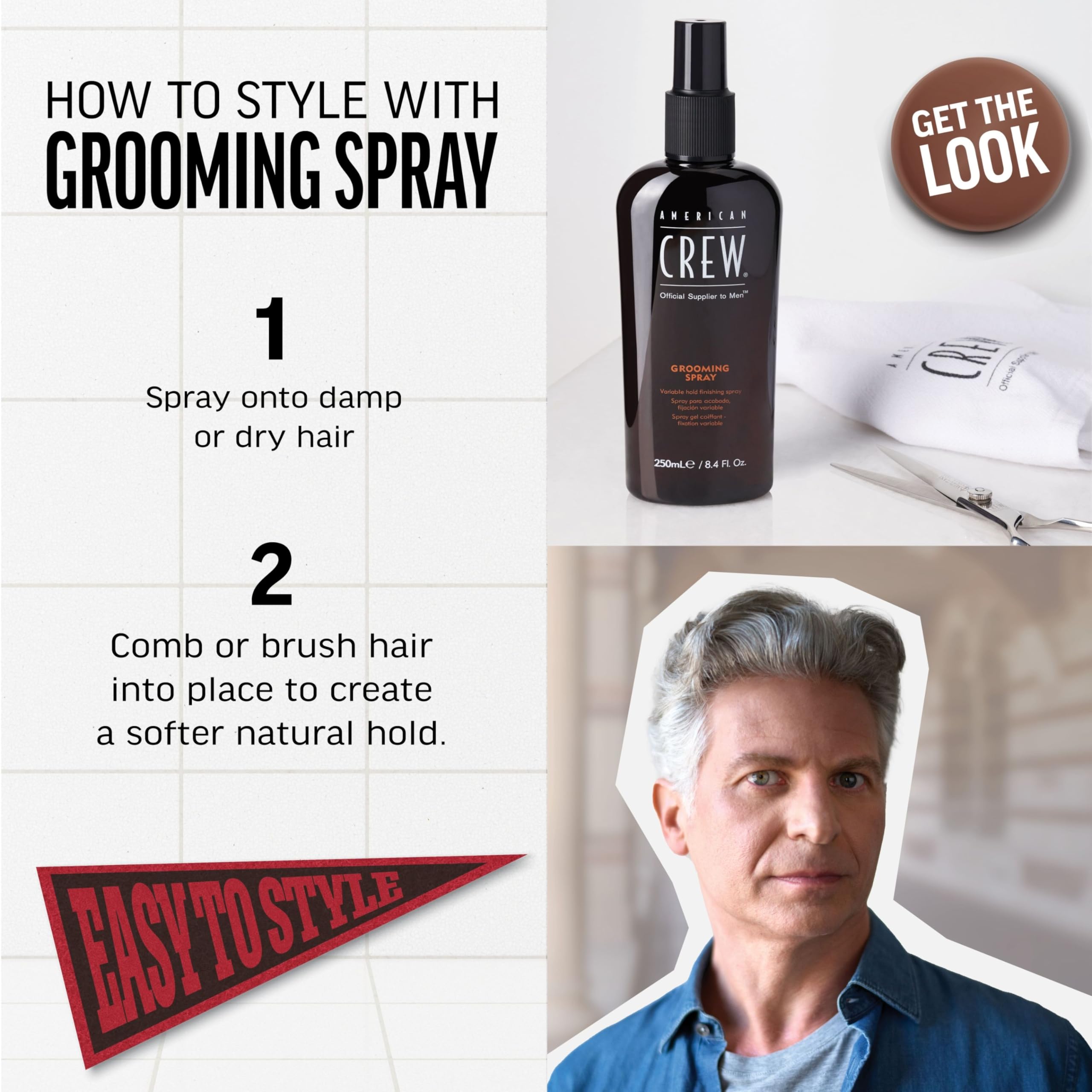 American Crew Men's Hair Spray, Variable Hold Grooming Spray, 8.45 Fl Oz