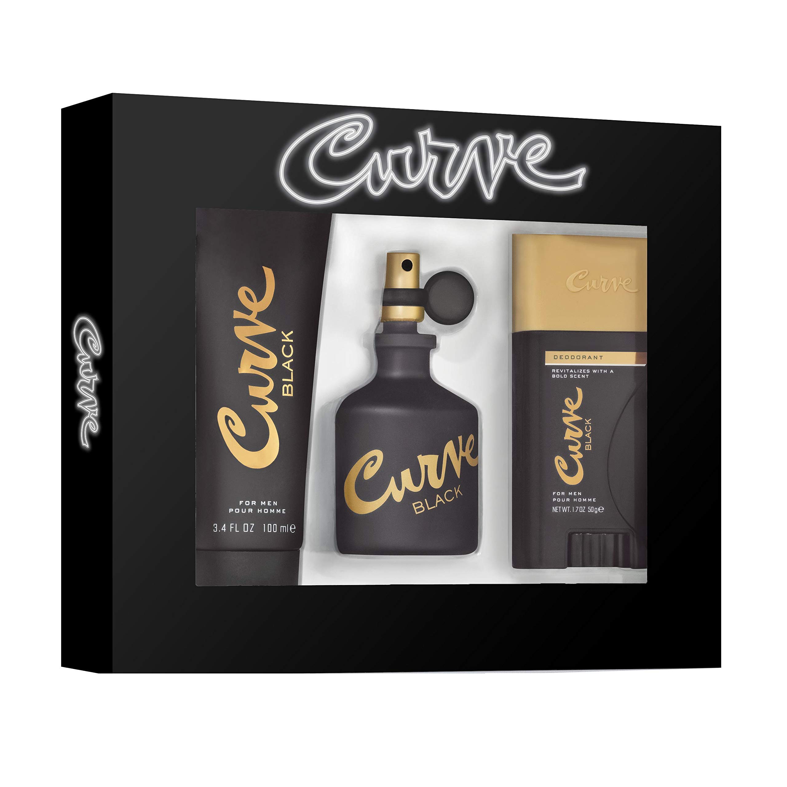 Curve Curve Black Men's Cologne 4 Piece Gift Set, 2.5 Fl. Oz. Eau De Cologne, 4 Count