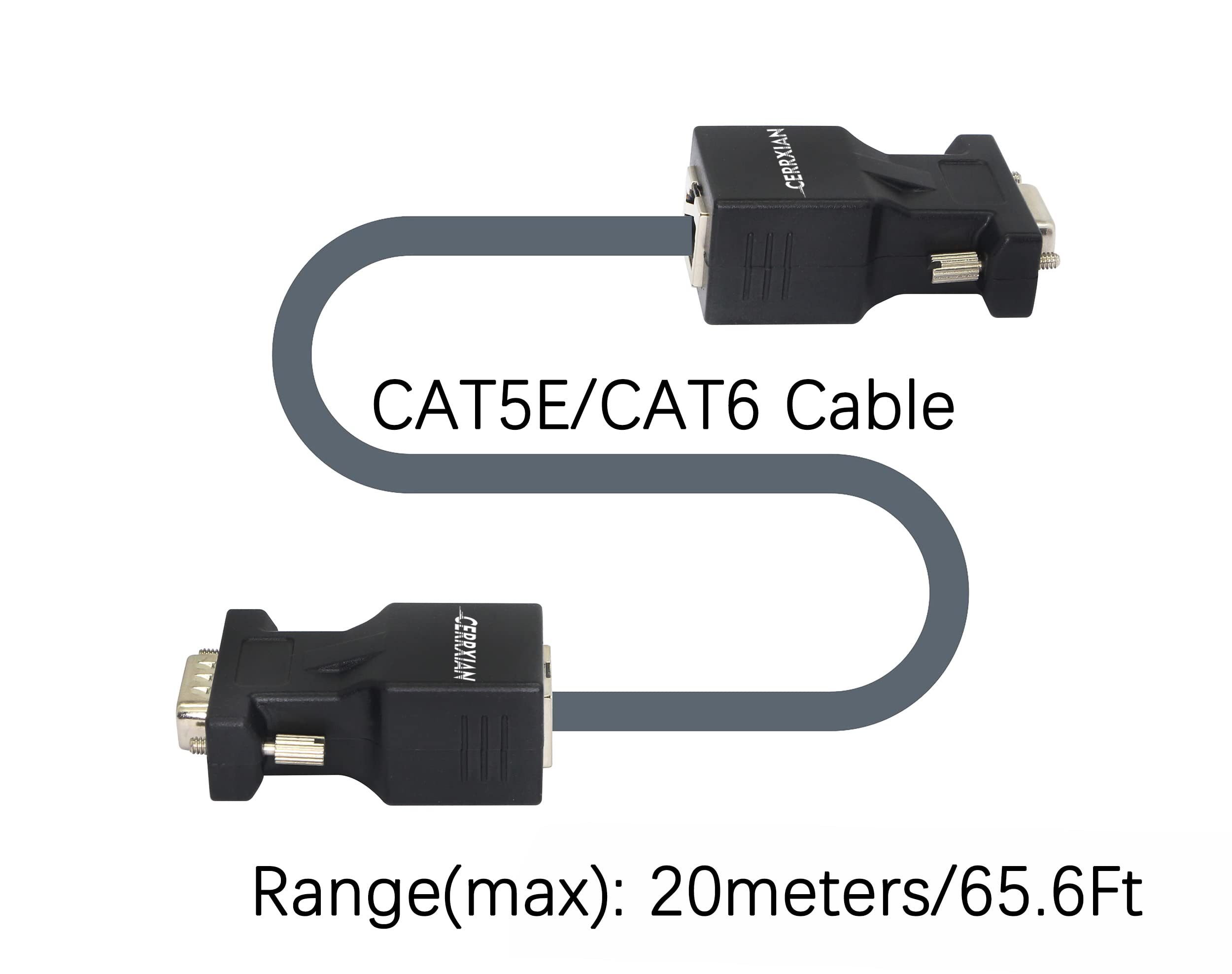 CERRXIAN DB9 RS232 Male & Female to RJ45 Female COM Port to LAN Ethernet Cat5e Cat6 Serial Coupler Extender Adapter(2-Pack)