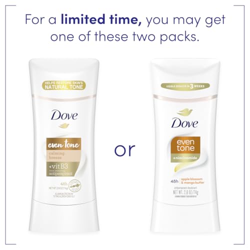 Dove Even Tone Antiperspirant Deodorant Stick Apple Blossom & Mango Butter 3 Count For Uneven Skin Tone 2.6 oz