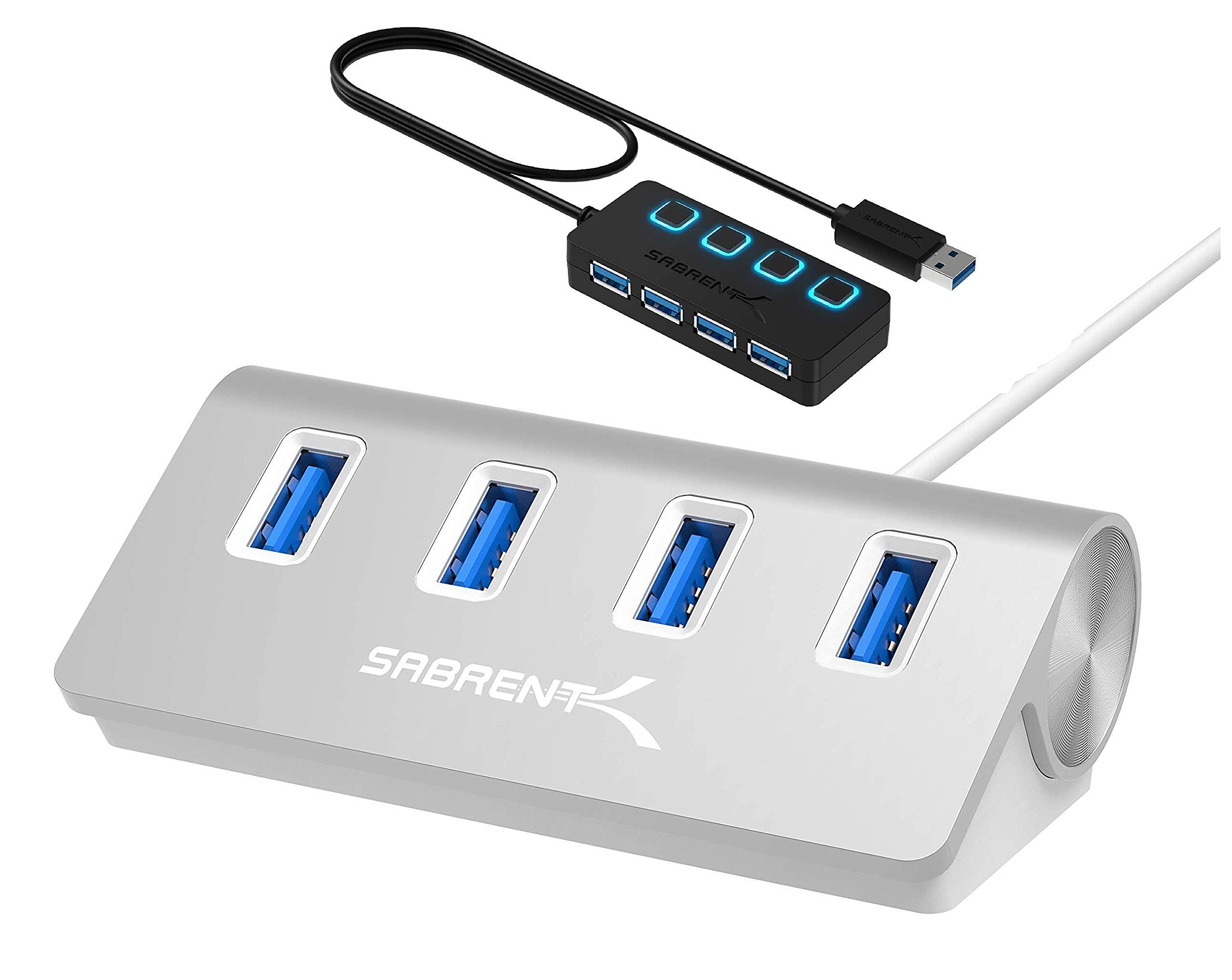 Sabrent Premium 4 Port Aluminum USB 3.0 Hub + 4-Port USB 3.0 Hub with Individual LED Power Switches