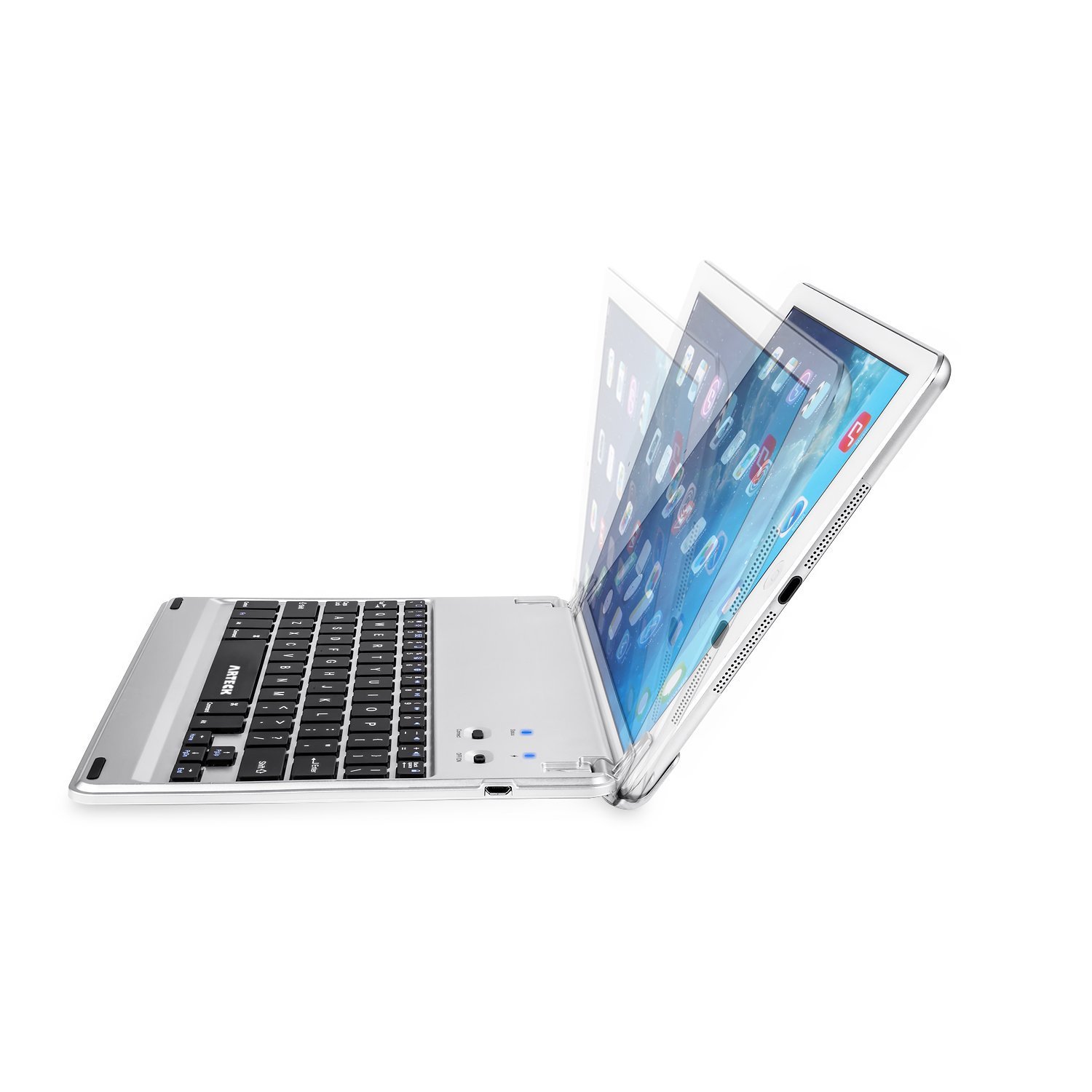 Arteck Ultra-Thin Apple iPad Air 2/9.7-inch iPad Pro Bluetooth Keyboard Folio Stand with Built-in Stand Groove for Apple iPad Air 2 with 130 Degree Swivel Rotating-Silver