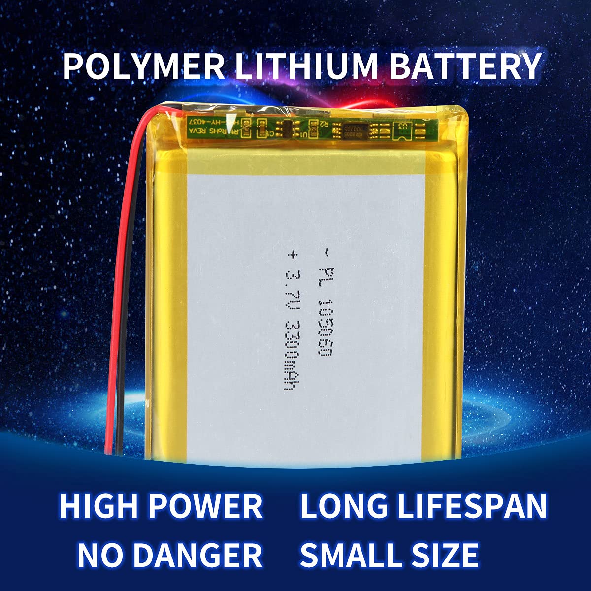 YTKavq 3.7V 3300mAh Battery 105060 Lithium Polymer Ion Rechargeable Li-ion Li-Po Battery with 2P PH 2.0mm Pitch Connector