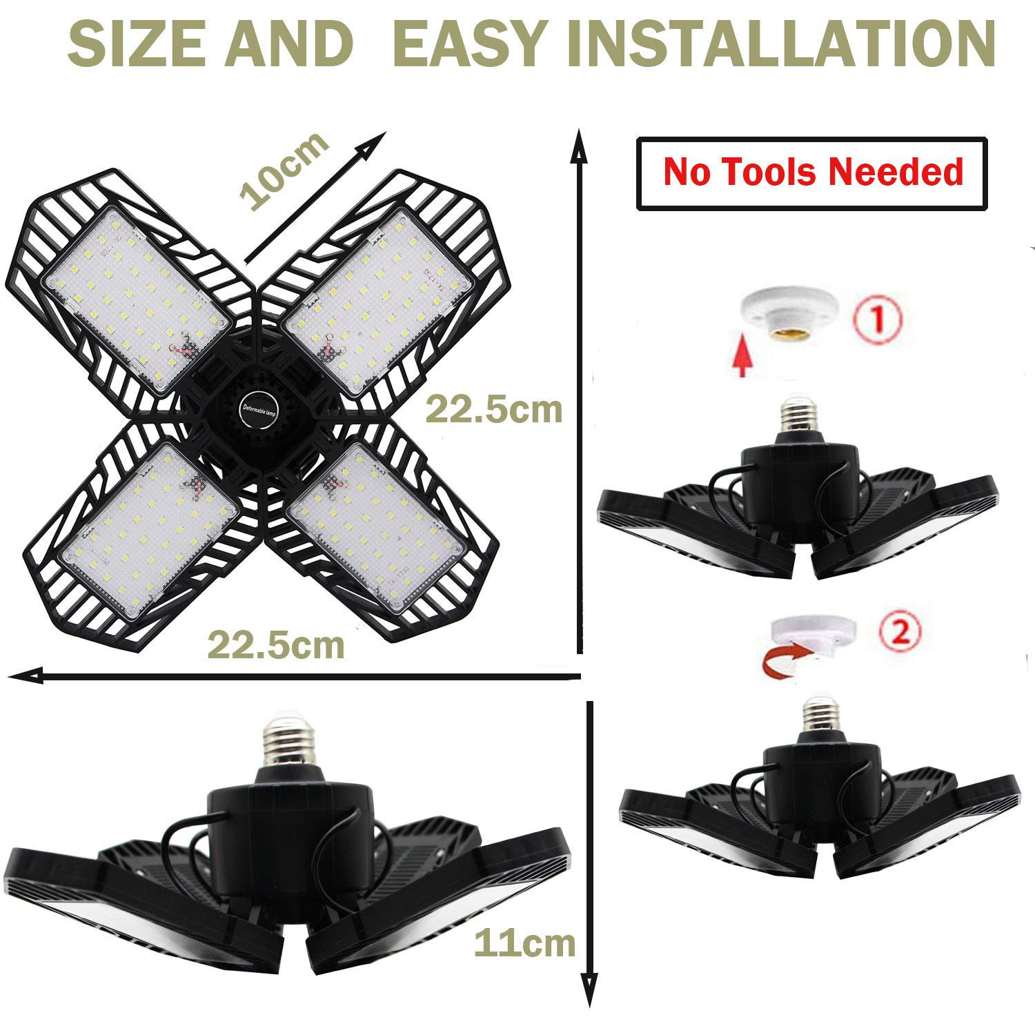 2-Pack Led Garage Lights, Garage Lights 60W 4-Panel LED Garage Ceiling Light Fixture, Garage LED Light Bulb LED Shop Light for Garage Warehouse Attic Basement (60)