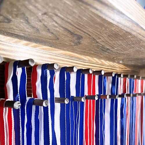 Athwana Premium Wooden Medal Display with Reinforced Shelf & Wooden Hooks I Easy Install I More Hooks & Extra Wide Shelf