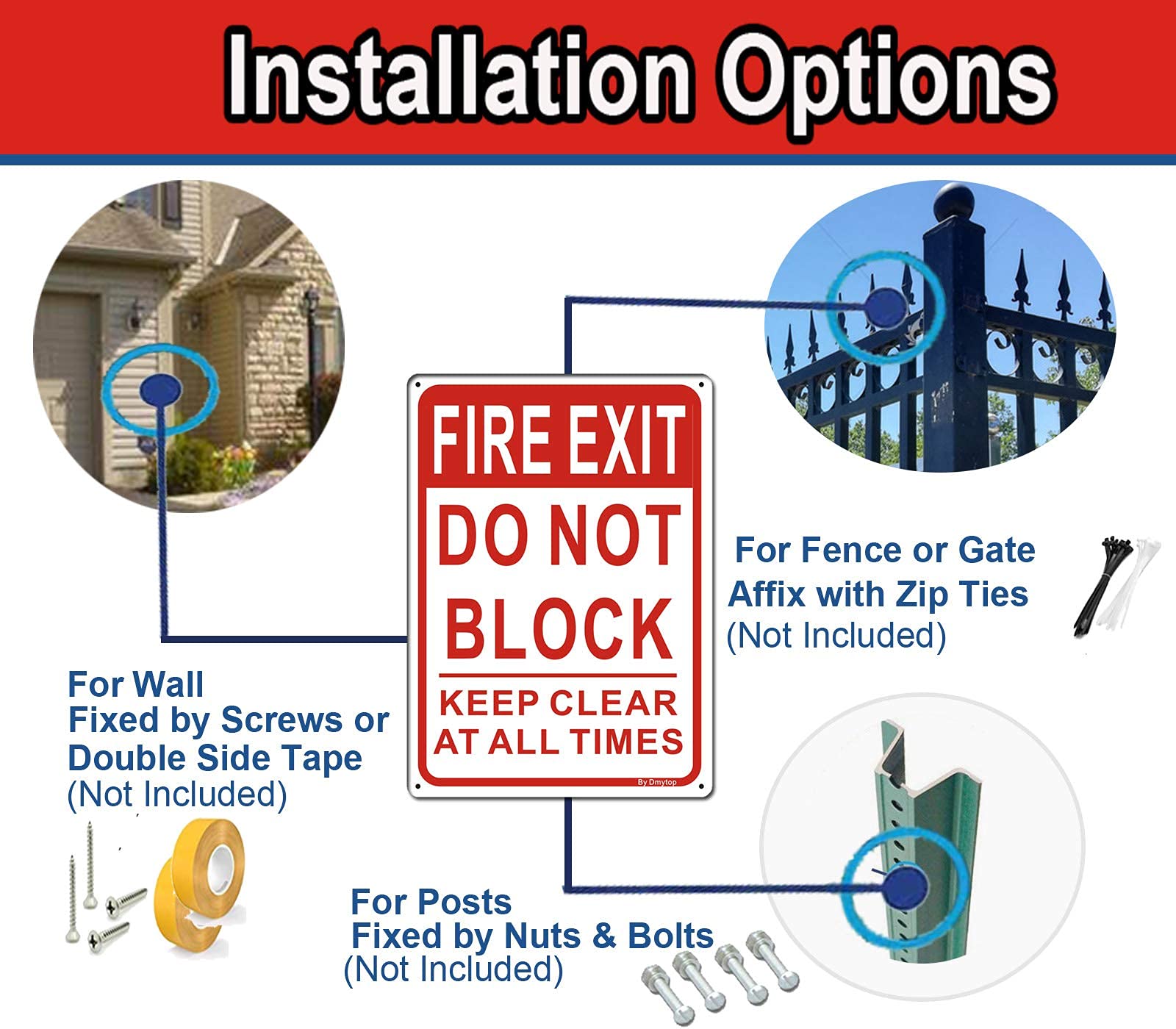 Fire Exit Sign, Do Not Block Door Signs, Keep Clear at All Times Sign, 10 x 7 Inches Rust Free Aluminum, Weather/Fade Resistant, Easy Mounting, 2 Pack