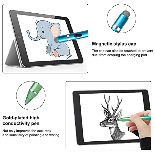 Stylus Pen for Touch Screens, Active Digital Pens Rechargeable 1.5mm Fine Tips Smart Pencil Compatible with iPad iPhone and Most Tablet with Glove by OOCLCURFUL (Blue+Light Green)