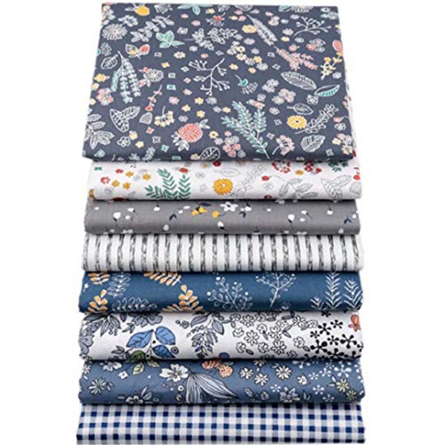 8PCS 50cm x 50cm Floral Twill Print Cotton Fabric Bundle Sewing Patchwork Precut Fabric Scraps Suitable for DIY Sewing Quilting and Various Handicrafts