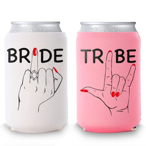 Bachelorette Party Decorations Ring Finger Can Cooler - 10 Count | Neoprene Drink Holder Sleeve, Pink + White Party Favors, Bridesmaid Gifts - Bride Tribe Koozies