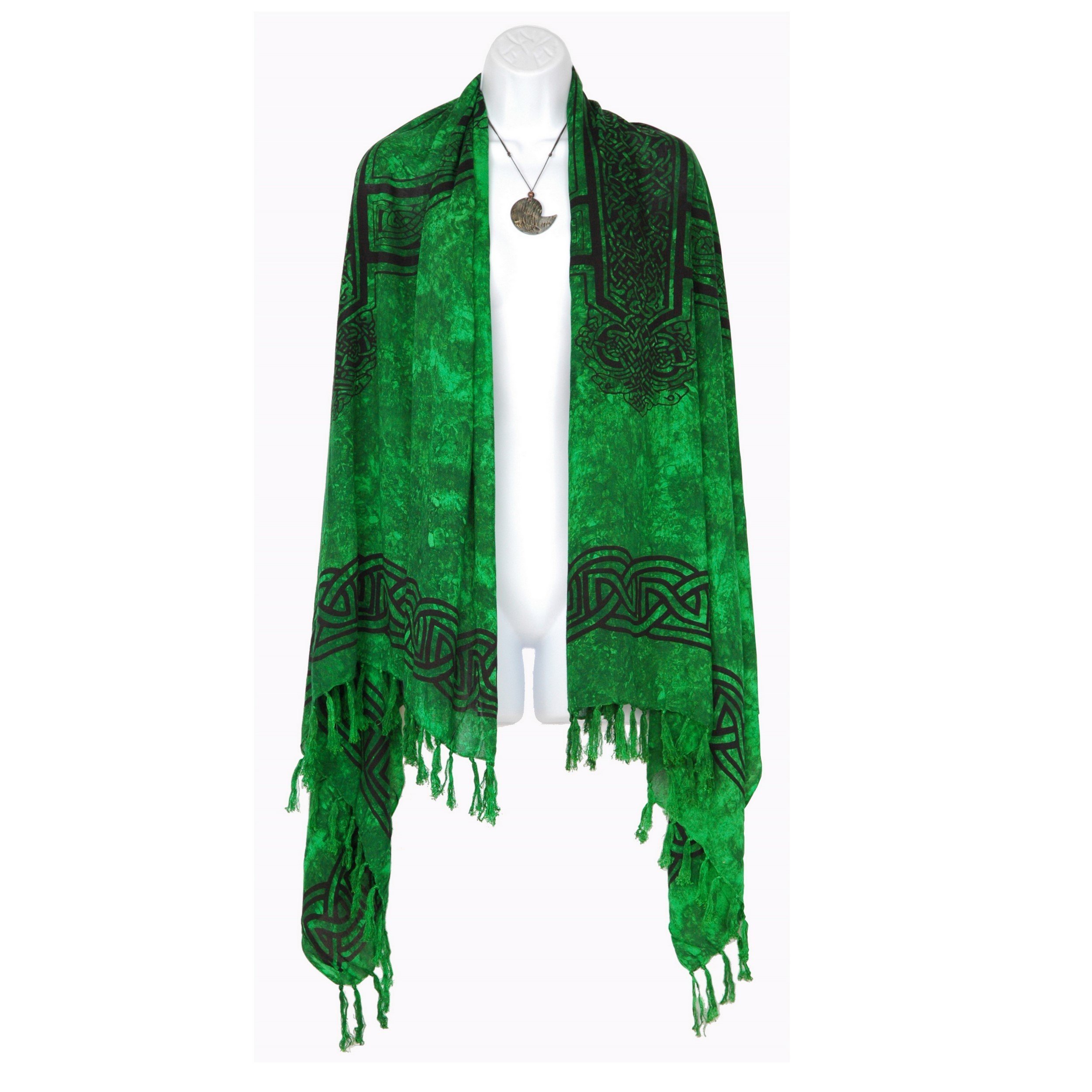 1WS Womens Celtic Cross & Circle Double Wide Scarf/Sarong in Green
