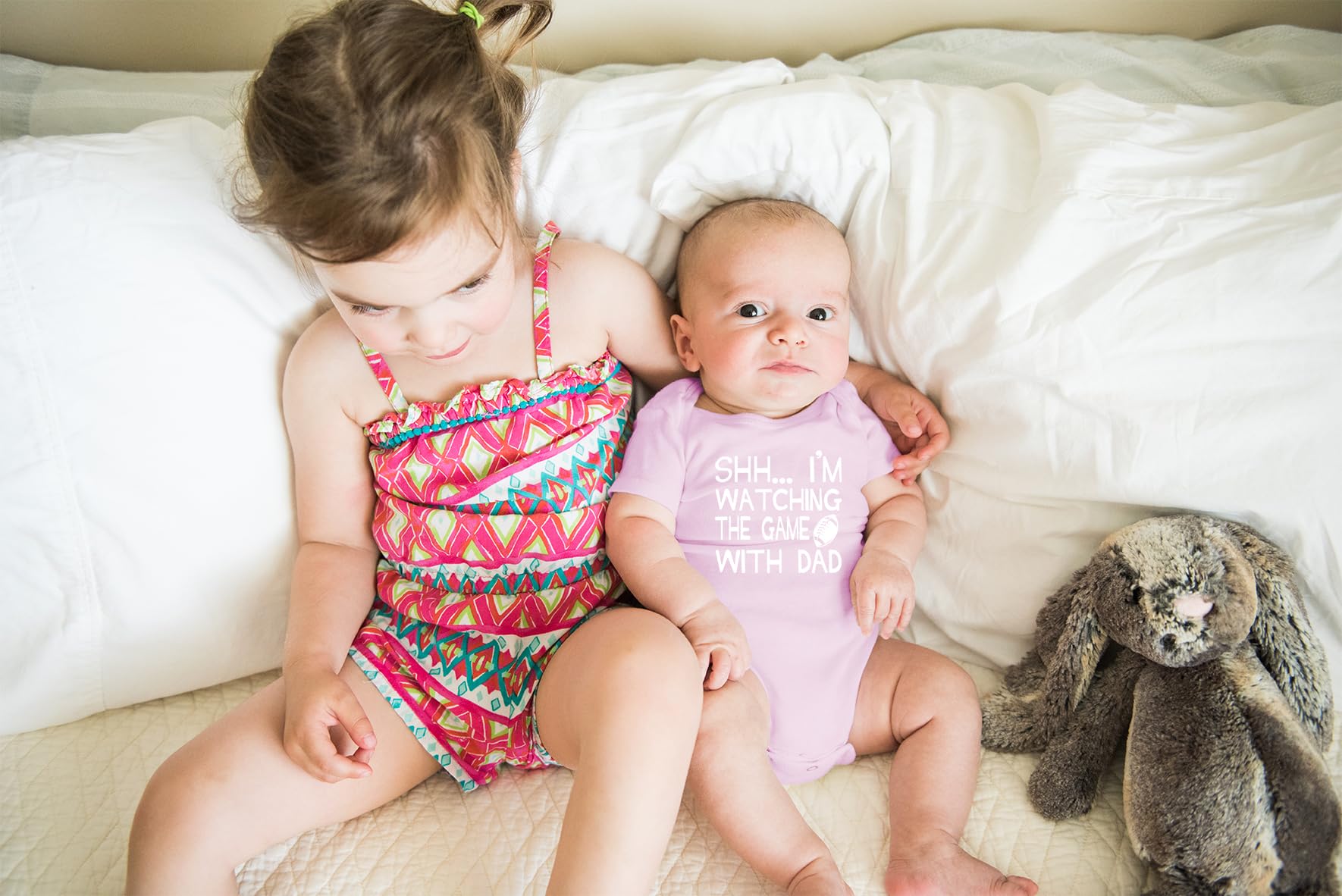 AW Fashions Shh... I'm Watching The Game With Dad Baby Bodysuit Funny Infant Clothes Romper Boy Clothes (6 Months, Pink)