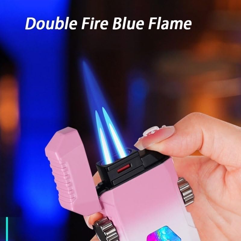 2024 New Gas Lighter, Transparent Gas Window, Double Flame, Reusable, Adjustable Flame Size, Suitable for Boyfriend Girlfriend Father, Daily Use (Color : C3)