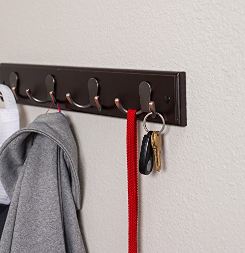 BirdRock Home Dual Hook Coat and Hat Rack - 4 Dual Hooks - 17 Inches - Wall Mount - Decorative Home Storage - Entryway Foyer Hallway Bathroom Bedroom Rail - Oil Rubbed Bronze Hooks - Dark Brown Pine B