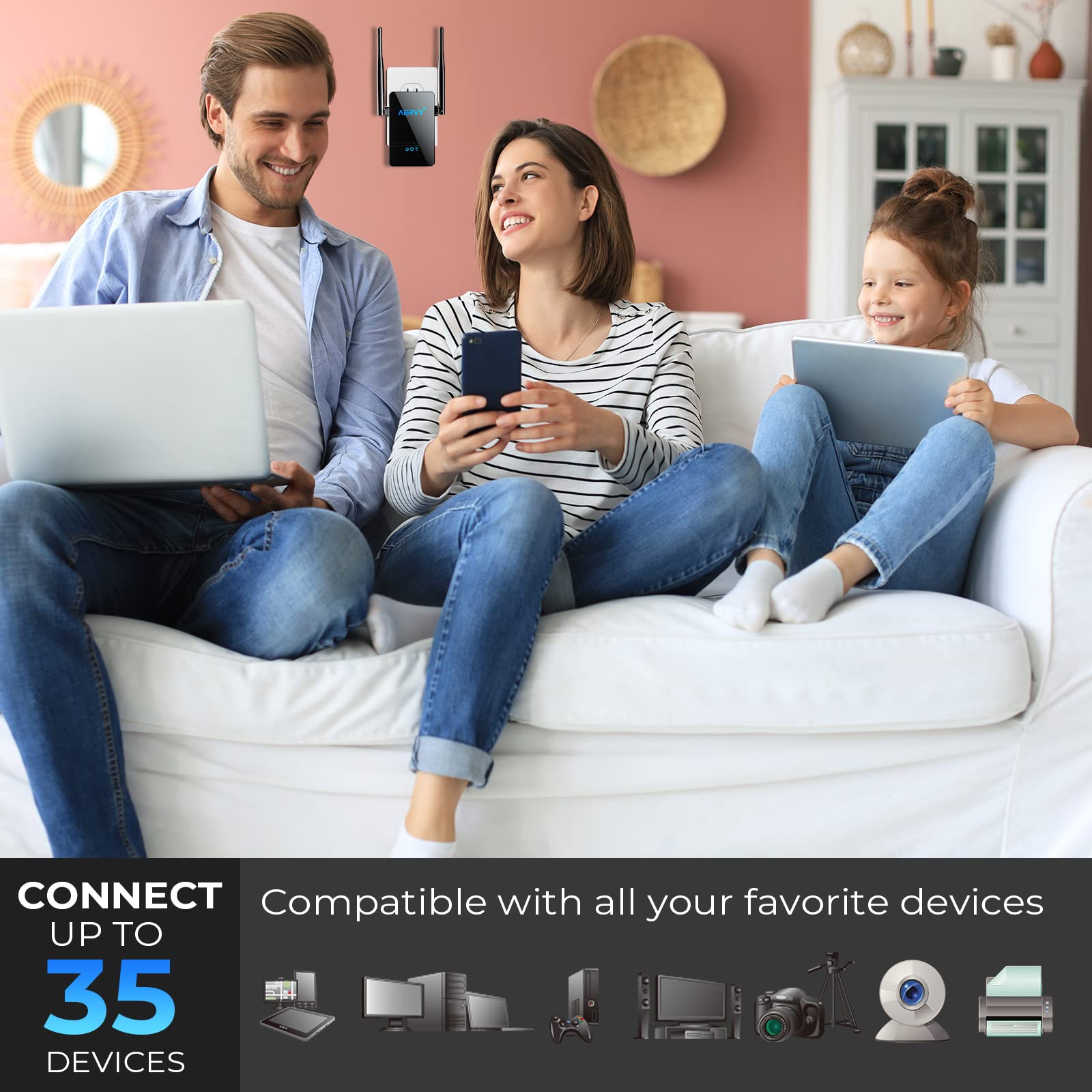 2020 WiFi Extender Signal Booster for Home-Covers up to 9,800 sq.ft and 35 Devices, Easy Setup Wireless Repeater, Internet Range Amplifier with Ethernet Port