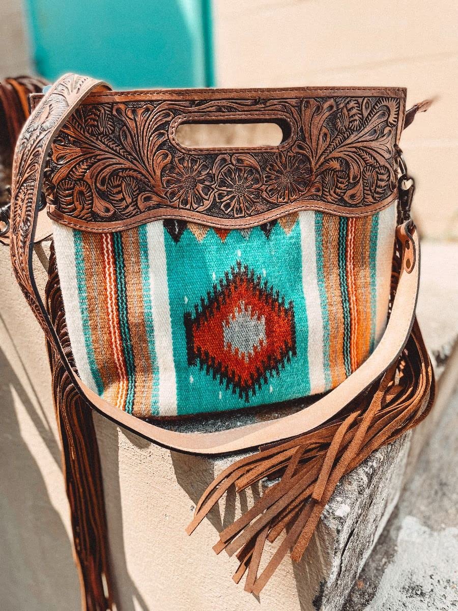 American Darling Aztec Cross Body Bag In Blue Style Number ADBG496E (Turquoise)
