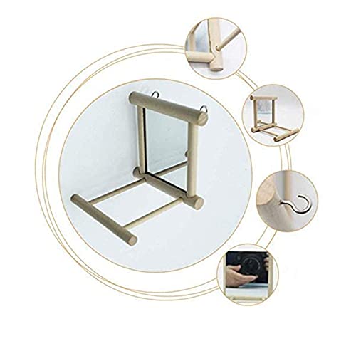 Bird Toy for Parrot Parakeets Conures Cockatiels Cage Swing Wooden Mirror Fun Play Toy for Birds