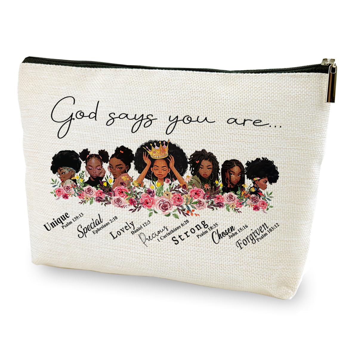 LANBAIHE God Says You are Unique Special-African American Makeup Bag Travel Cosmetic Bag Black Women Gift Inspirational Gifts Mother's Day Friends Sisters Mom Aunt Gift