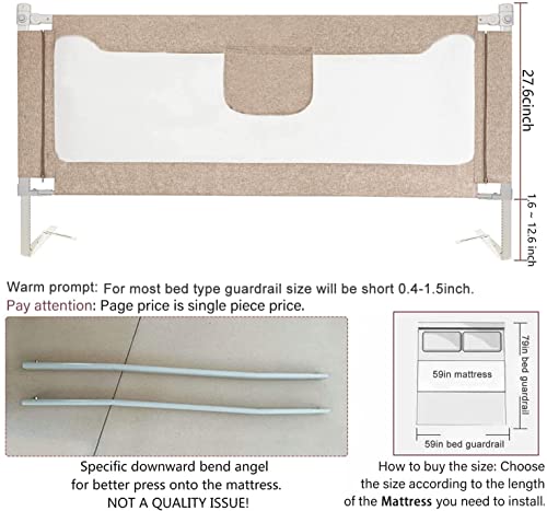 Bed Rails for Toddlers, Extra Tall Specially Designed for Twin, Full, Queen, King Size - Safety Bed Guard Rails for Kids (1 Side:78.74"(L) x27"(H), Khaki)
