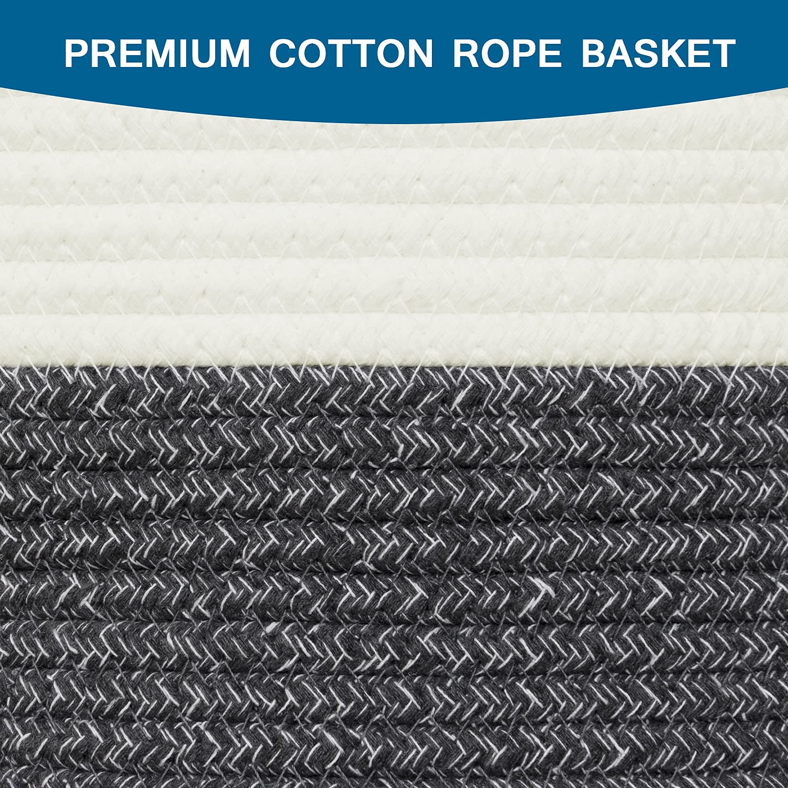 Rope Storage Basket with Handles Large, Cotton Woven Blanket Basket Nursery Hamper Bin, 16" x 16" x 14" Organizer for Toys, Laundry, Books and Baby Blankets