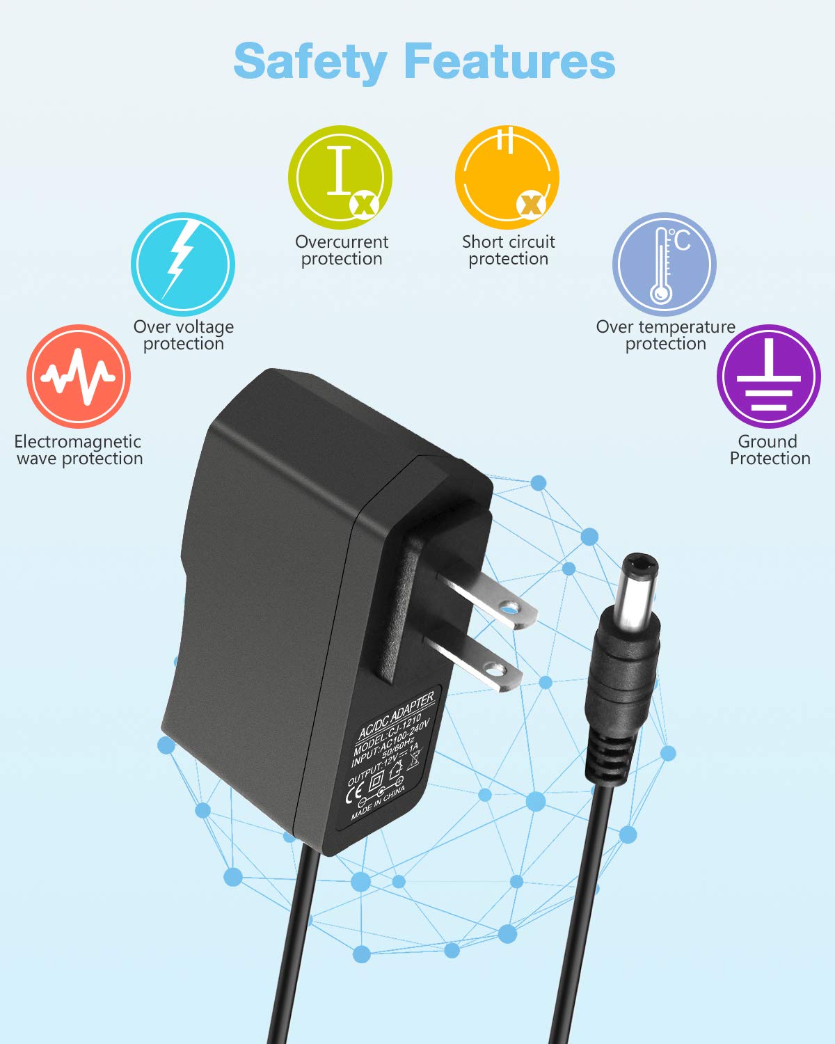 Aclorol Replacement Charger 12V 1A 0.6A 0.8A 0.5A Power Supply Universal AC Adapter 100V-240V AC to DC 12Volt Power Adapter w/10 Tips 12V 1000mA 800mA Power Cord for LED Strip Pixel Router CCTV Camera