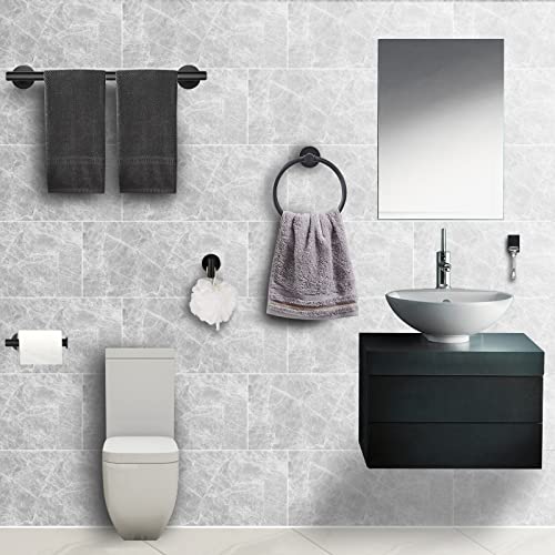 8-Piece Bathroom Hardware Accessories Set: Matte Black Stainless Steel Wall Mount Kit Include 16" Hand Towel Bar | Towel Ring | Toilet Paper Holder | Razor Holder | 4 Robe Towel Hooks