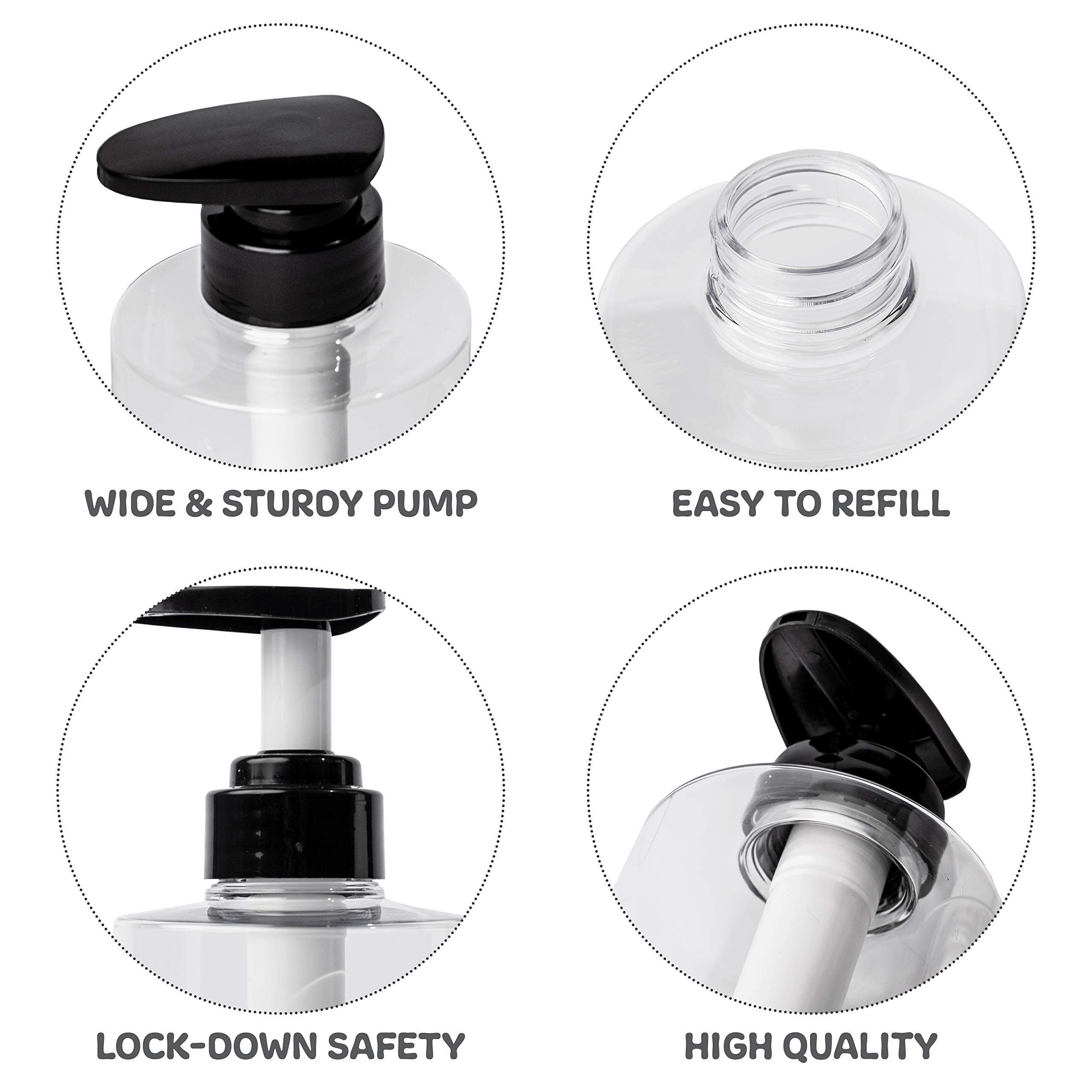 2-Pack of Plastic Pump Bottles, 14oz (400ml) Clear Refillable Hand Lotion Bottle with Pump Dispenser, Easy to Use Empty Small Pump Bottle for Shampoo Dispenser Soap Bottles, Black and White Pumps