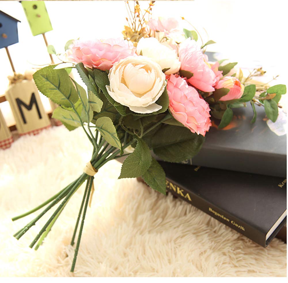 Artfen Artificial Flowers Fake Silk Hydrangea Flower Simulation Hand Tied Bouquet Lu Lotus Bouquet for Home Hotel Office Wedding Party Garden Craft Art Decor Approx 8.5" in Diameter Pink 2