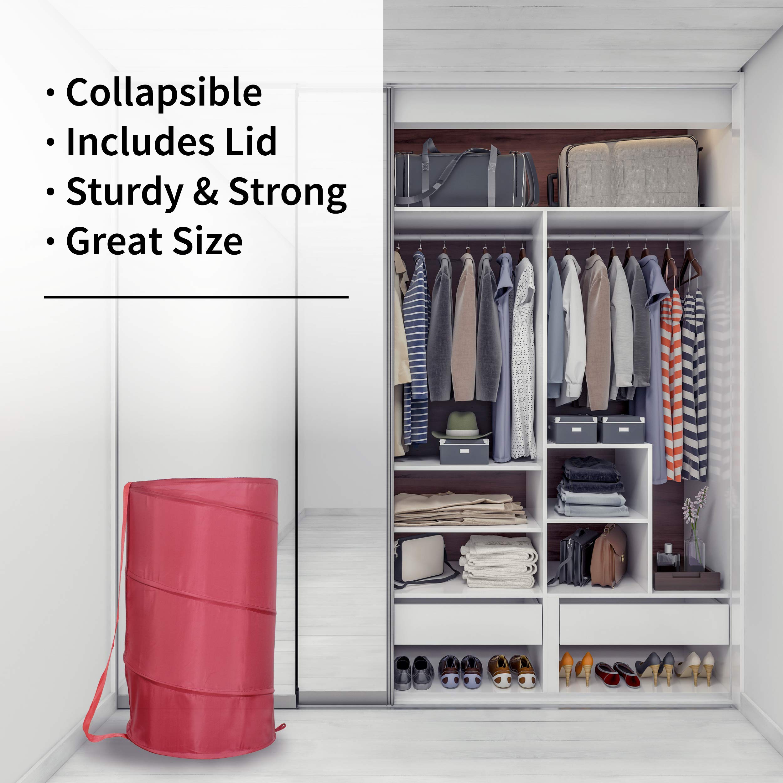 American Dream Home Goods Laundry Basket 18"x30" - Pop Up Hamper - Collapsible, Foldable Laundry Bag in Red
