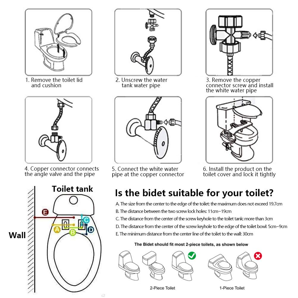 3/8 Thread Bidet Attachment, Hot and Cold Water Double Nozzle Toilet Bidet Sprayer EU Standard
