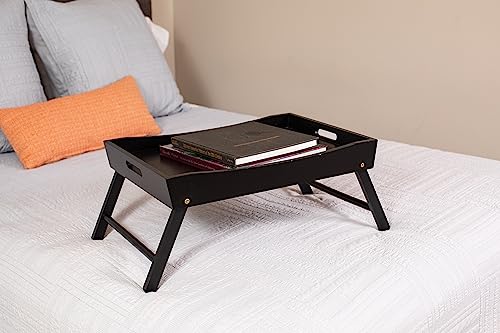 BIRDROCK HOME Wood Bed Tray with Folding Legs - Work from Home - Wide Breakfast Serving Tray Lap Desk with Sides and Handles - Black