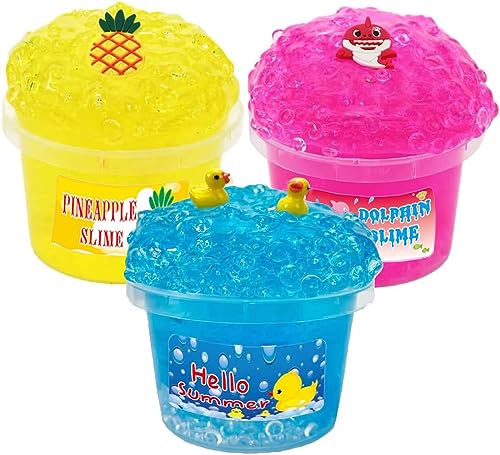 3 Pack Charm Crunchy Fishbowl Bead Slime,Super Soft and Non-Sticky, Great for Birthday Gifts for Girl and Boys,Party Favors