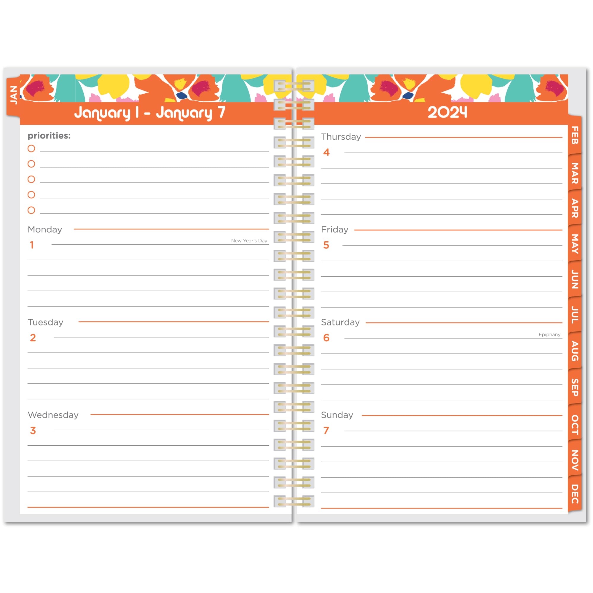 2024 Office Depot® Brand Weekly/Monthly Planner, 5" x 8", Bright Floral, January to December 2024