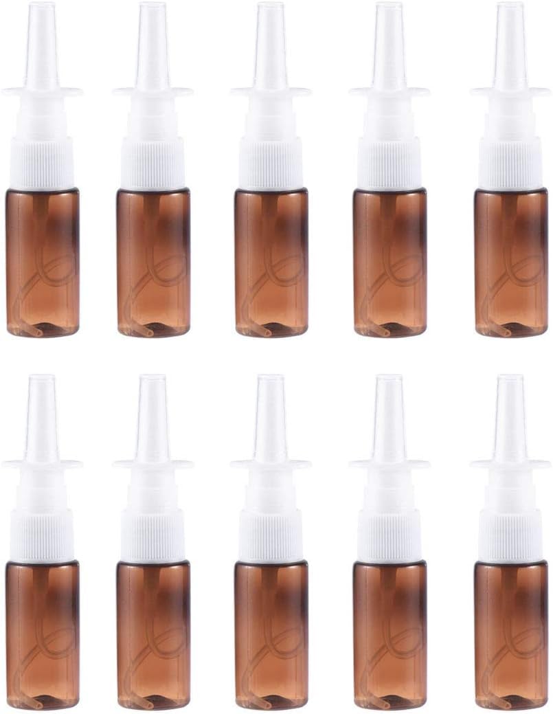 ARTIBETTER Empty Nasal Spray Bottle Amber Plastic Fine Mist Sprayers Refillable Container for Essential Oils Aromatherapy Perfume 15ml 10pcs