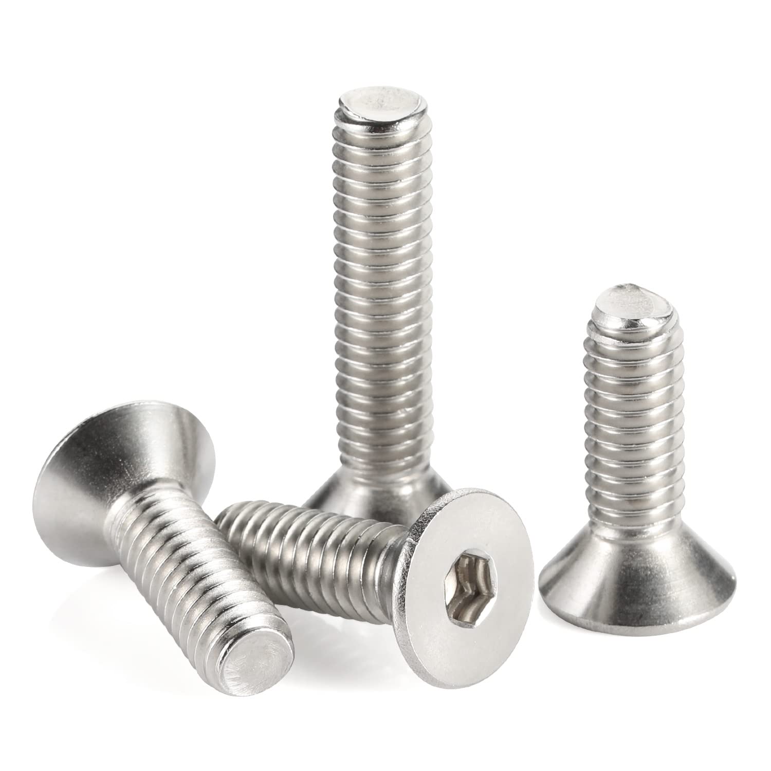 3/8-16 x 1-1/4" Flat Head Socket Cap Screw, Allen Socket Drive Full Thread Screw Bolts, Stainless Steel 304(16-8), Bright Finish, Quantity 10